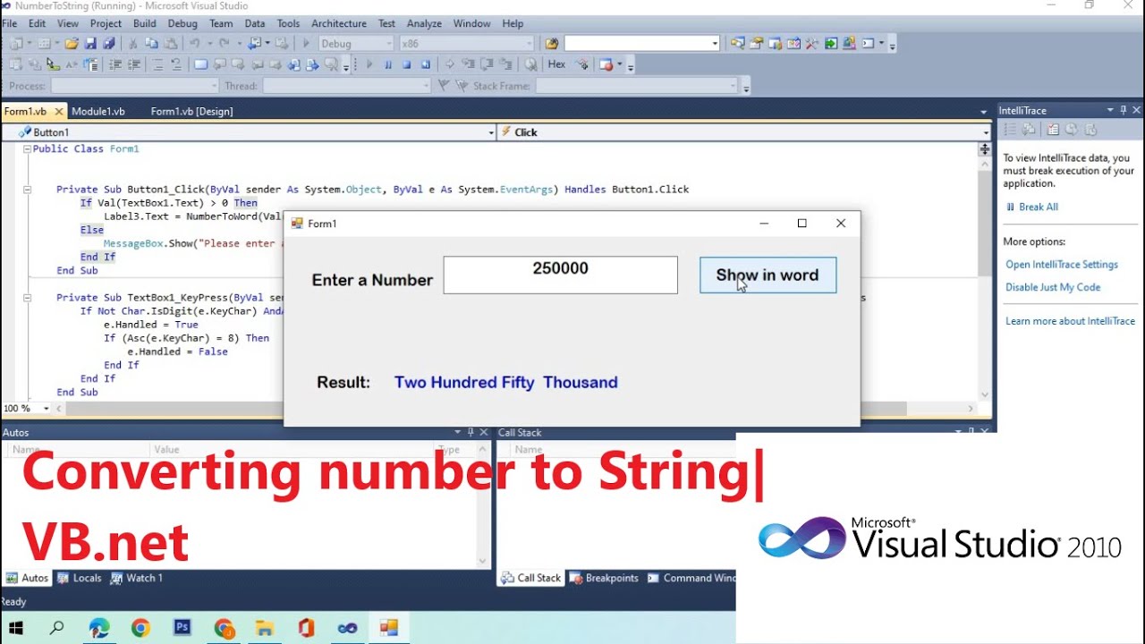 Vb Net Converting Number To String Using Visual Studio 2010 With