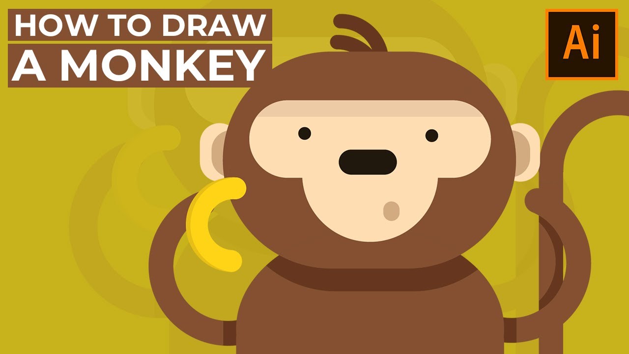 How To Draw A Monkey Animal In Adobe Illustrator Tutorial Flat Design
