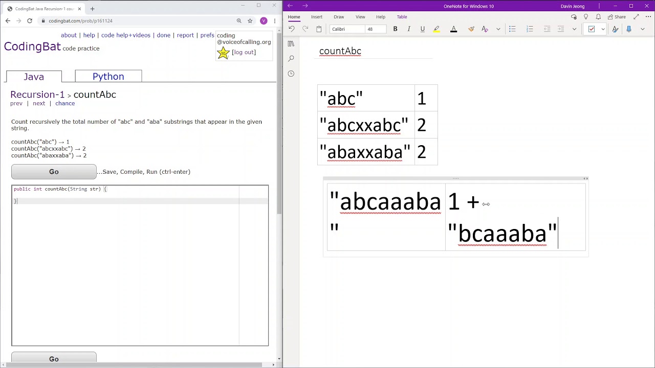 Recursion 1 Countabc Java Solution Codingbat Youtube