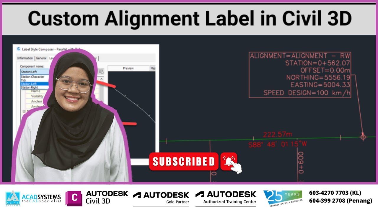Custom Alignment Label In Autodesk Civil 3d Youtube