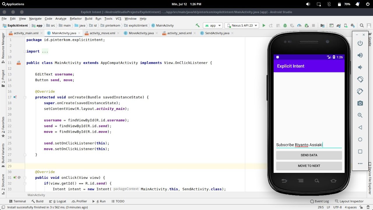 Using Intent Android Studio Fabdun
