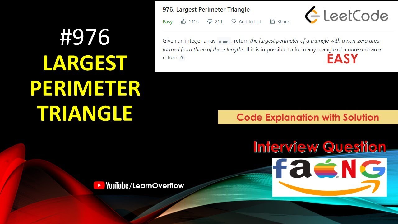 Largest Perimeter Triangle Leetcode 976 Java Coding Interview