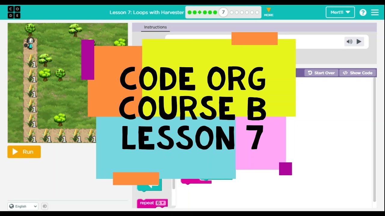 Code Org Course B Lesson 7 Loops With Harvester Puzzle 1 To 13 Code