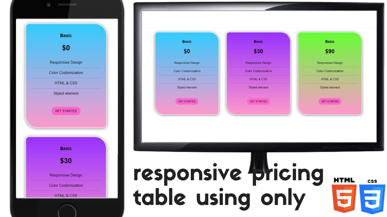 How To Crate Responsive Pricing Table Using Only Html Css Youtube