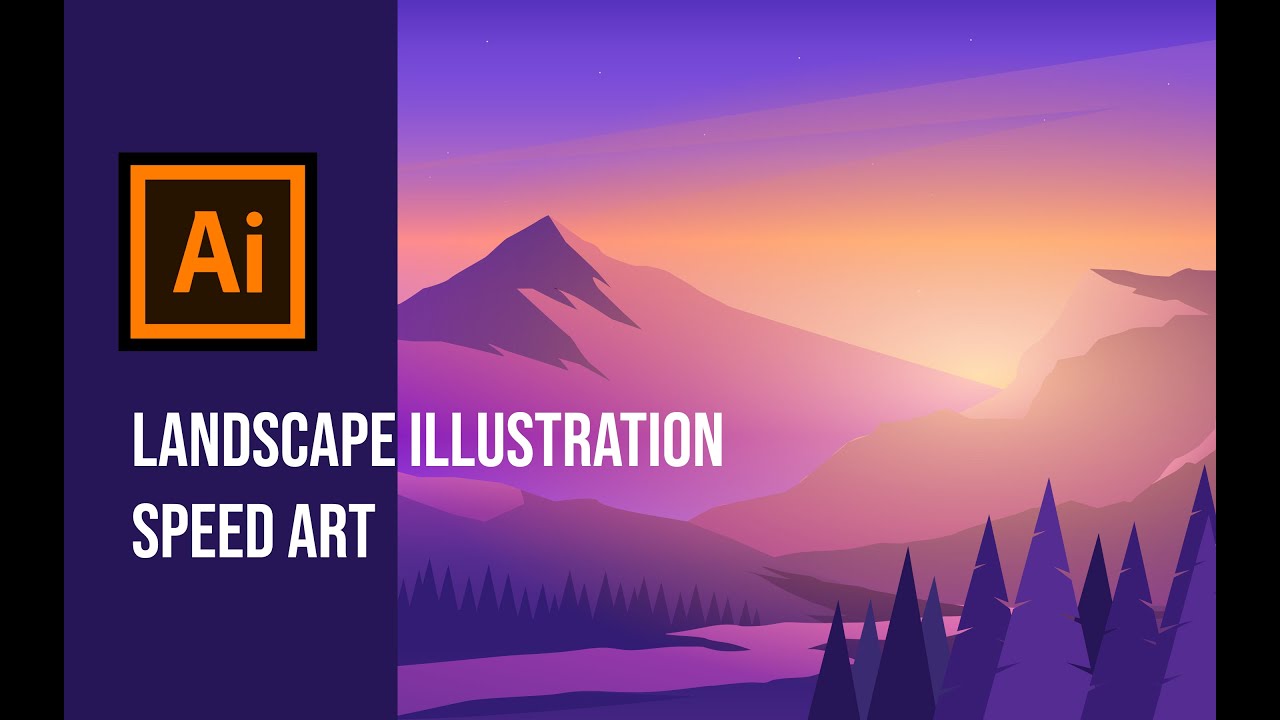 Evening Dawn Landscape Illustration Speed Art Tutorial Adobe