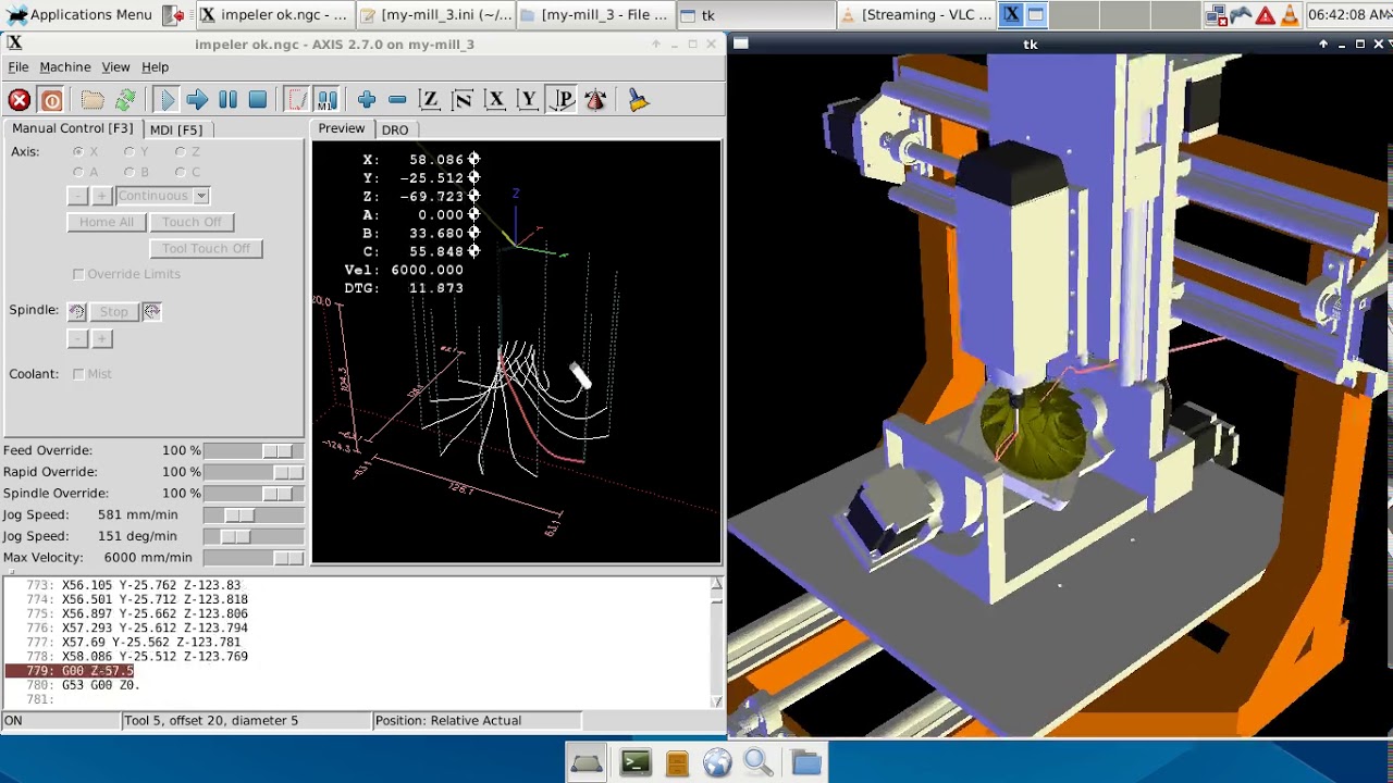 5 Axis Table Table Vismach Simulation Kinematics Linuxcnc Fusion360
