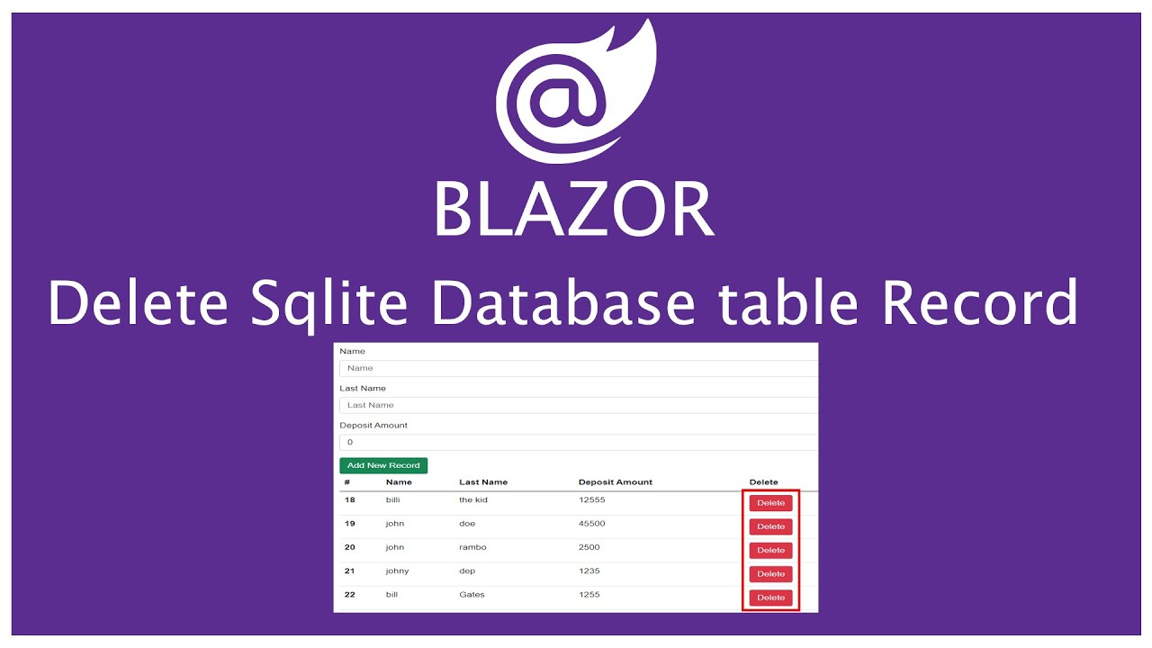 Delete Record From Sqlite Database Table Using Efcore In Blazor Youtube