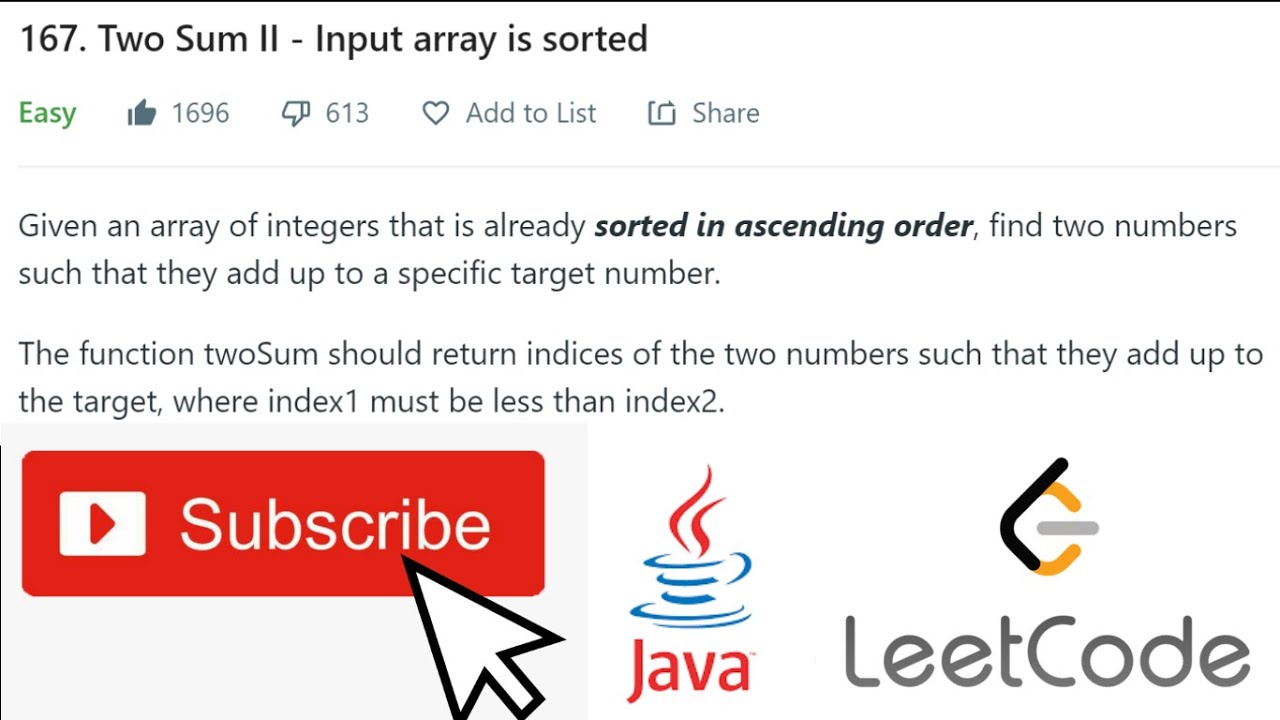 Two Sum Ii Leetcode Explained Using Java Youtube