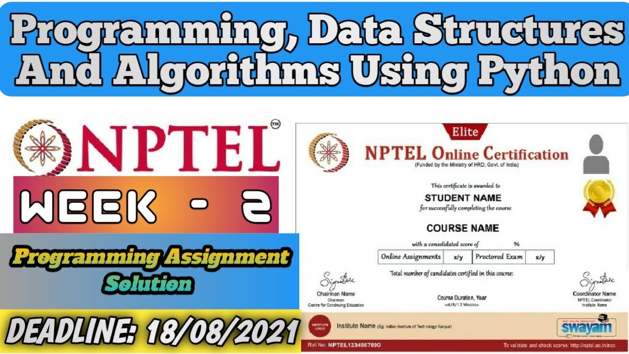 Nptel Programming Data Structures And Algorithm Using Python Week 2