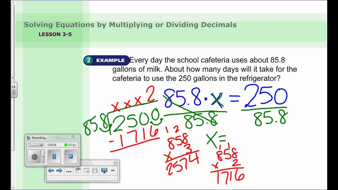 3 5 Solving Equations By Multiplying Or Dividing Decimals Youtube