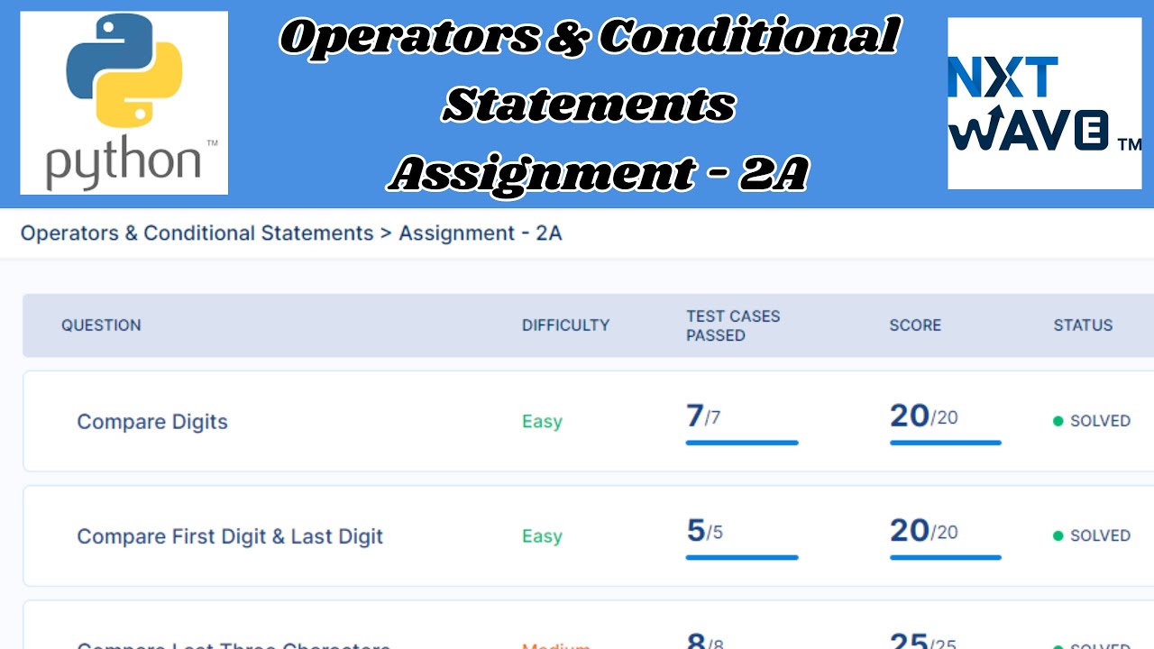 Operators Conditional Statements Assignment 2a Answers Python
