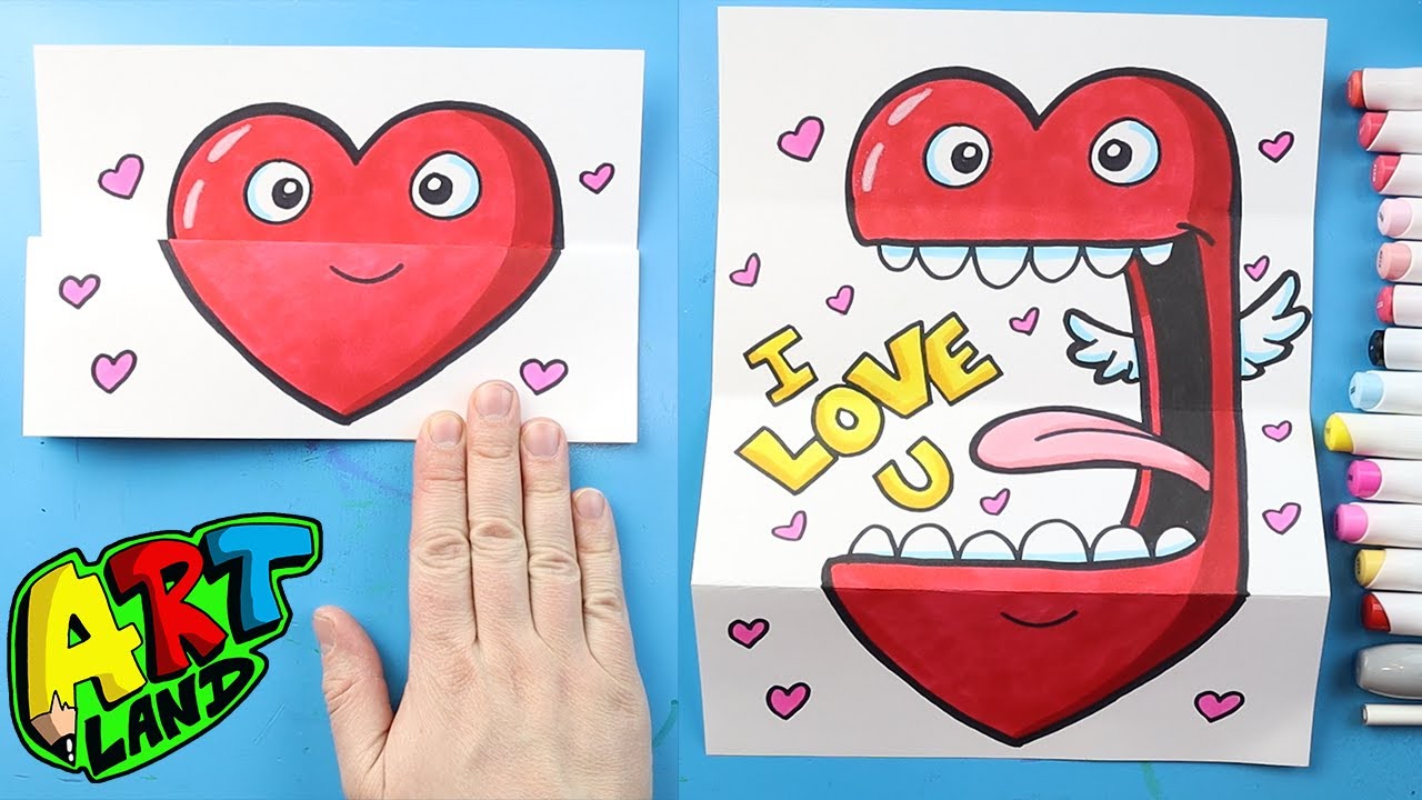 How To Draw A Valentine S Heart Surprise Fold Youtube