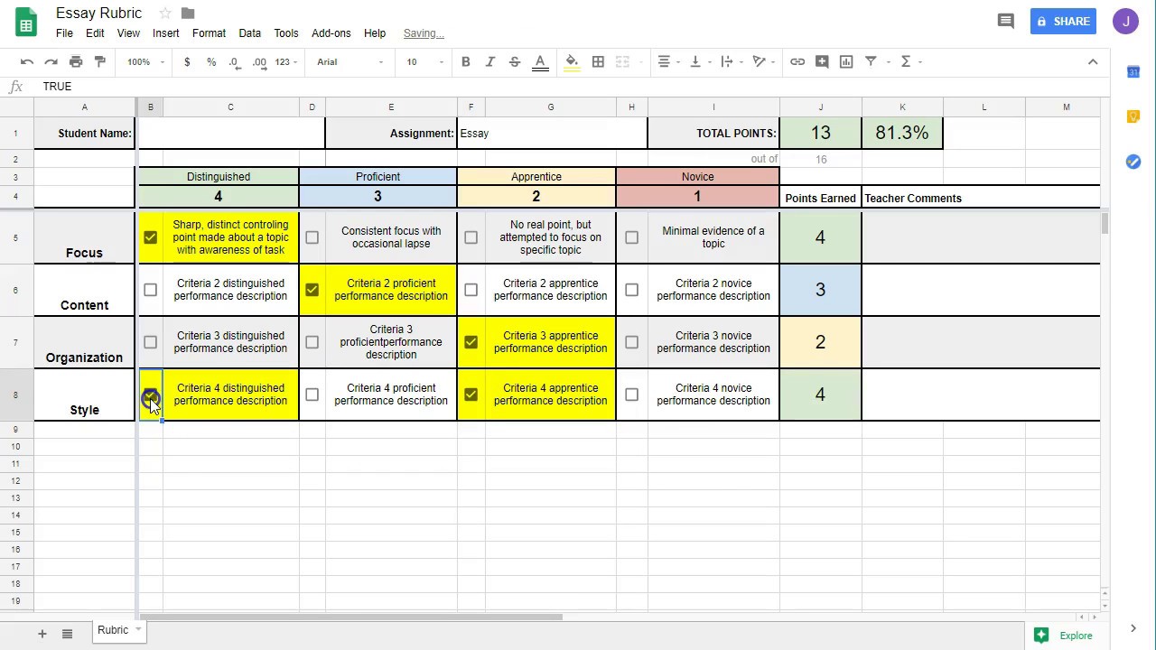 Google Rubric Creating Your Rubric Youtube