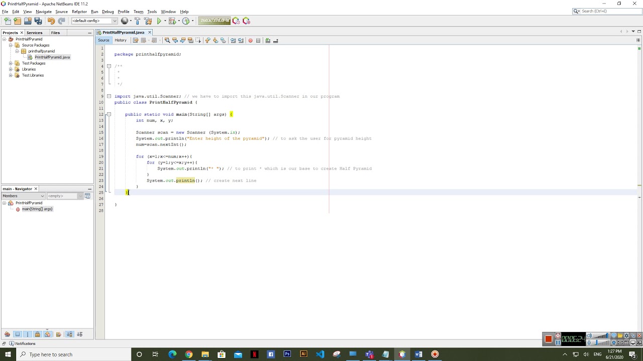 Create A Java Program To Print Half Pyramid In Netbeans Ide Youtube