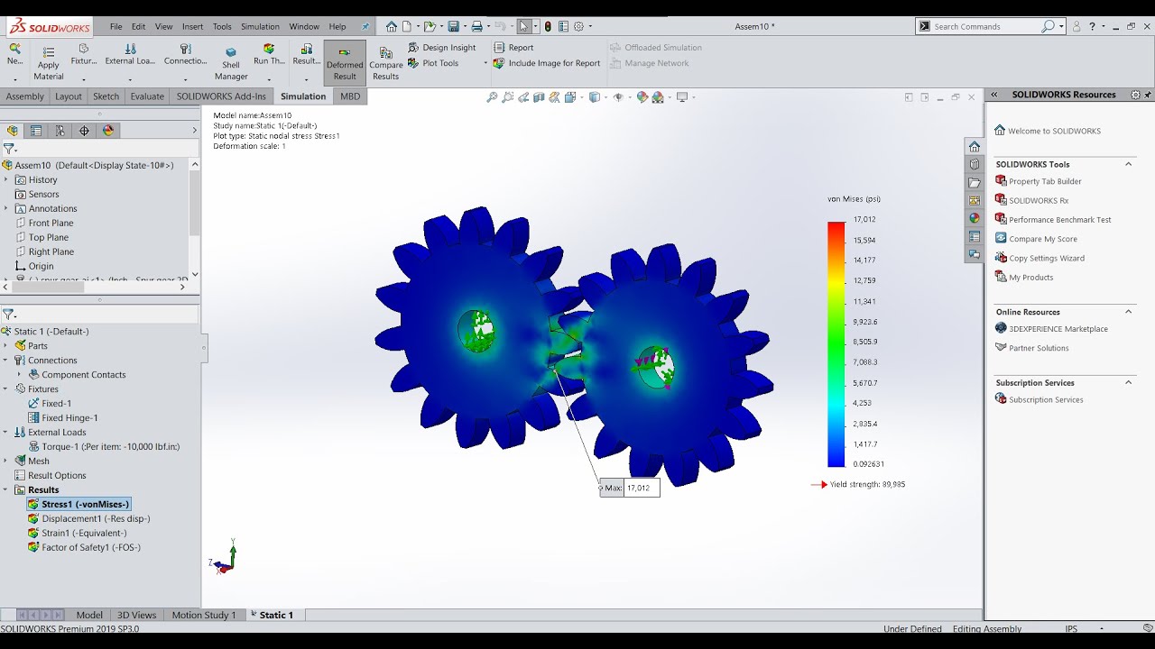 Gears Analysis Using Solidworks Simulation Youtube