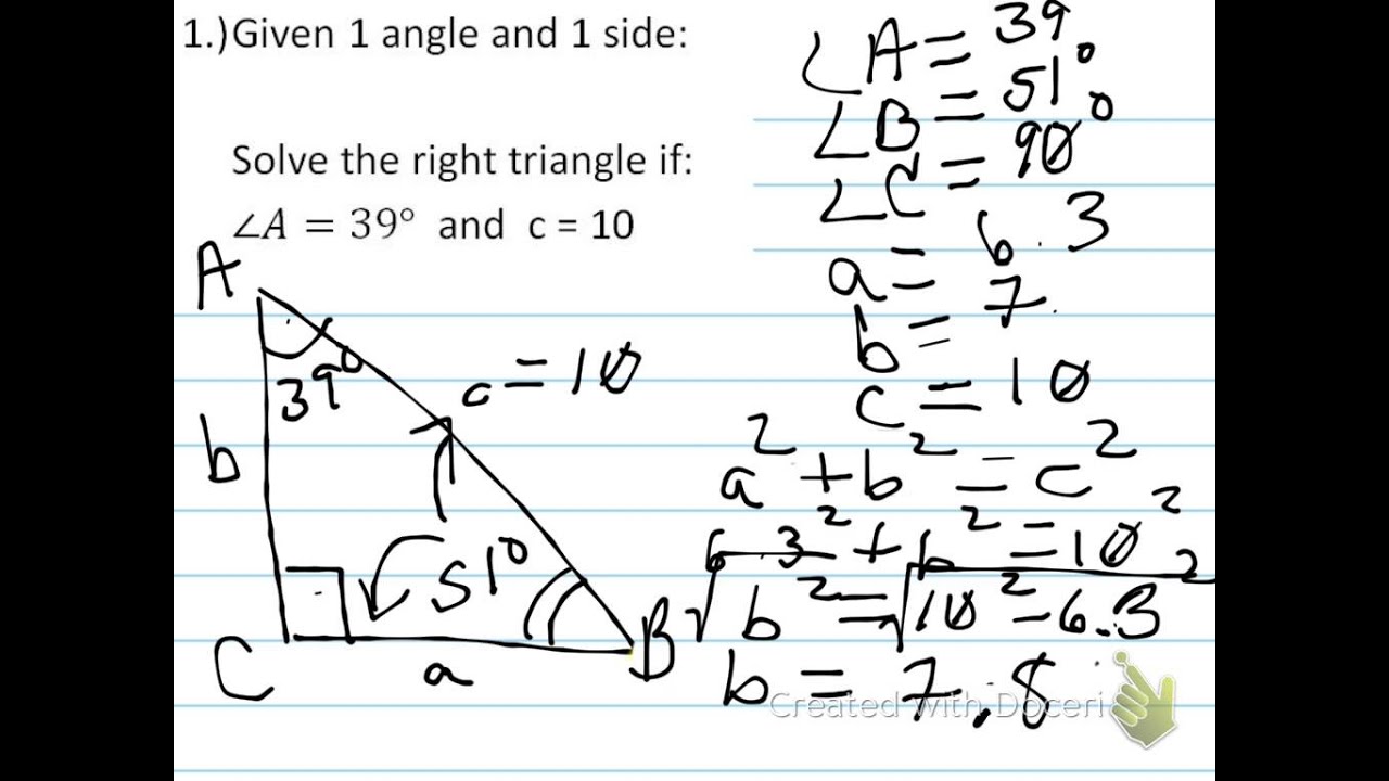 Solving Right Triangles One Side And One Angle Youtube