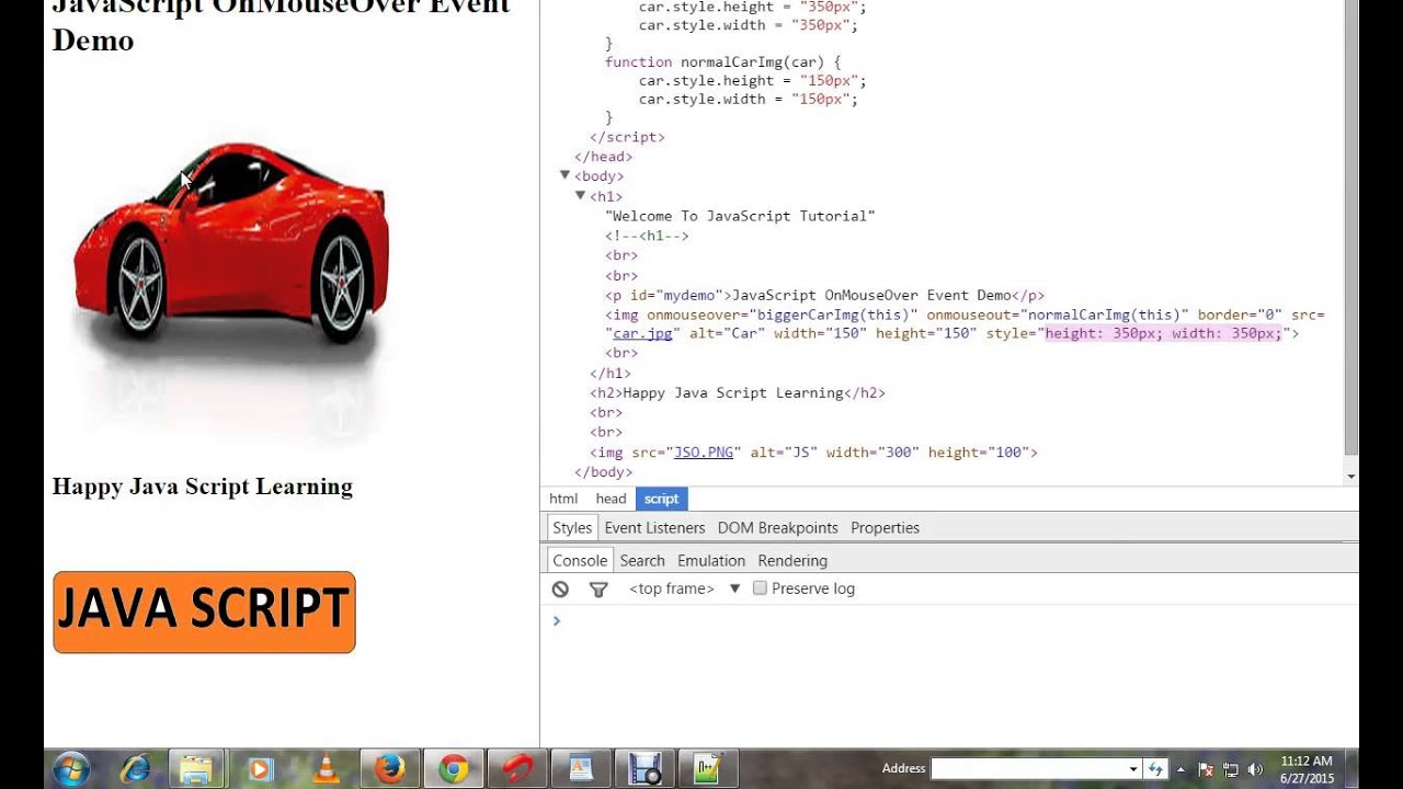 Mouseover Event In Javascript Demo Youtube