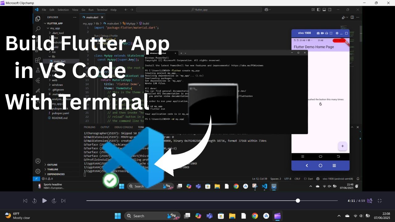 How To Create Flutter App Project In Vs Code With Terminal Step By