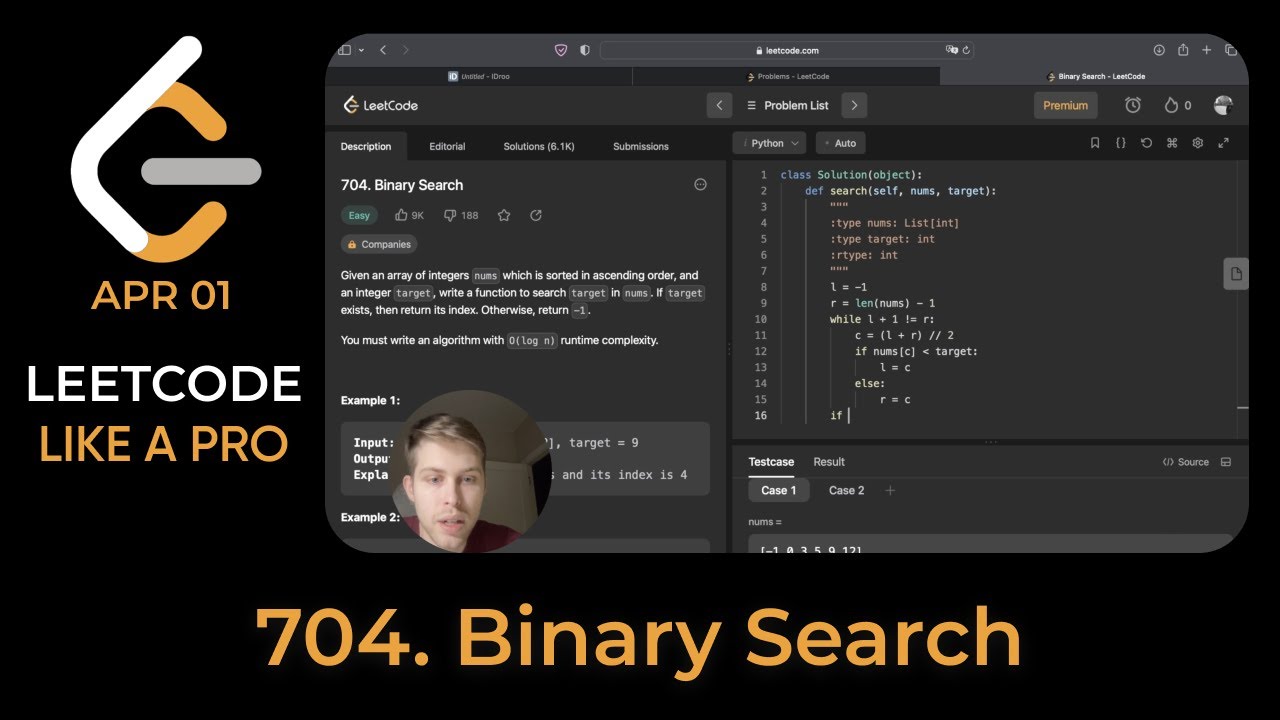 Leetcode Like A Pro 704 Binary Search полное решение и код в