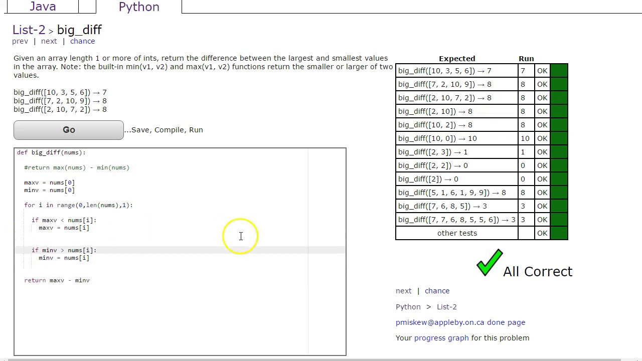 Codingbat Big Diff Python Lists2 Youtube