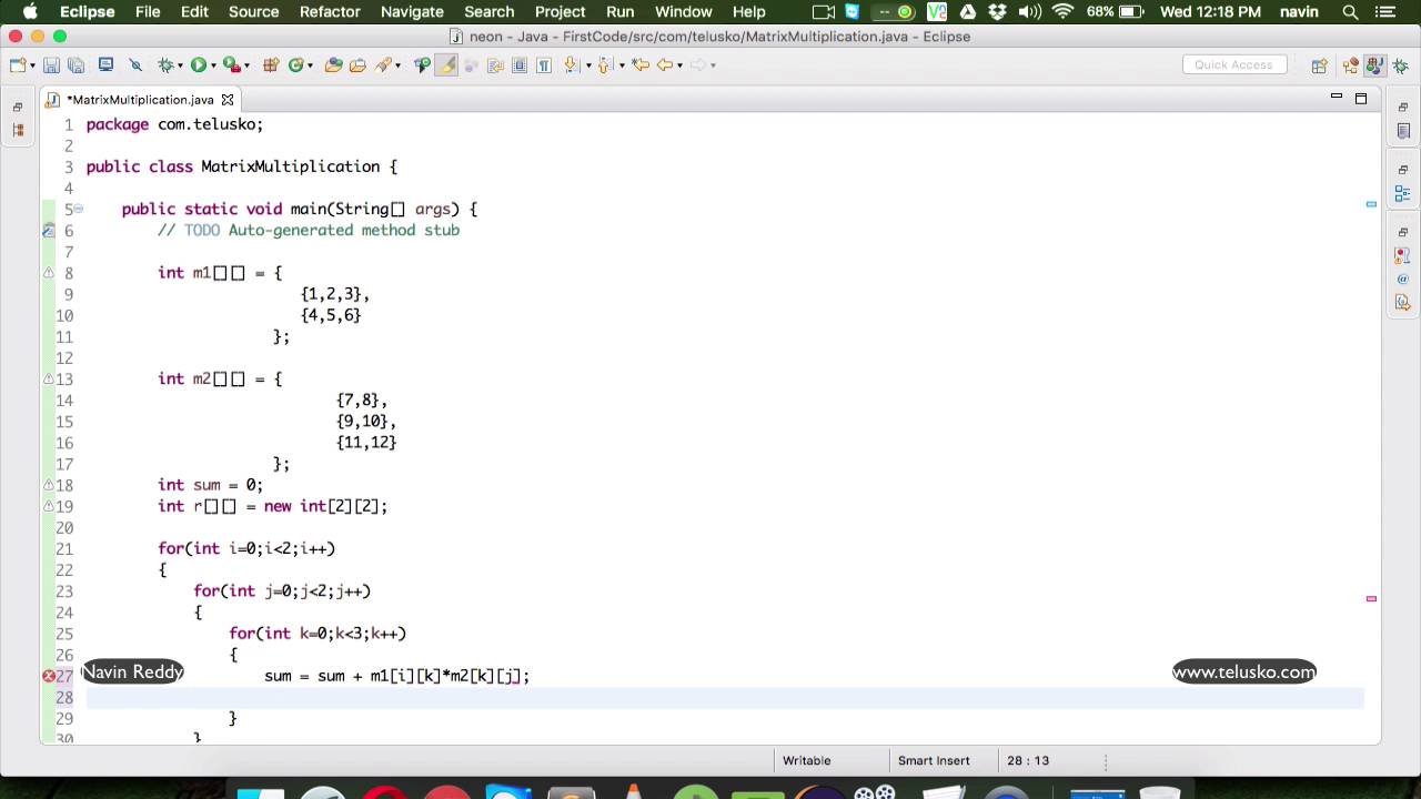 Matrix Multiplication In Java Practical Youtube
