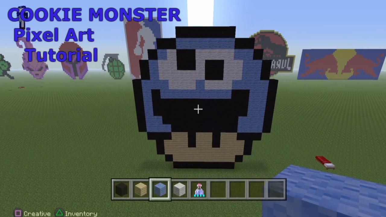 Minecraft Pixel Art Cookie Monster Mushroom Tutorial Youtube