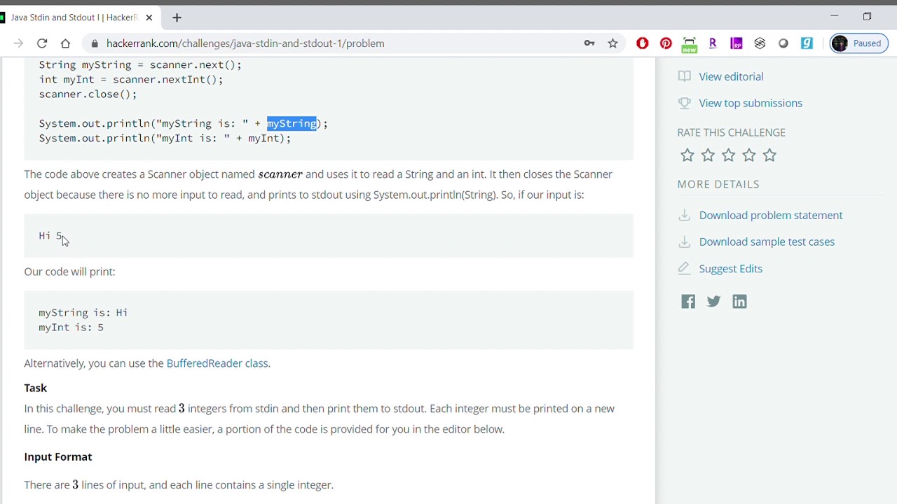 Java Stdin And Stdout I Hackerrank Solution Youtube