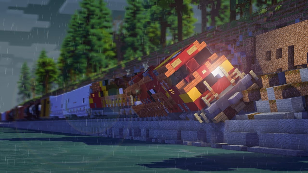 Mudslide Minecraft Freight Train Crash Animation Youtube