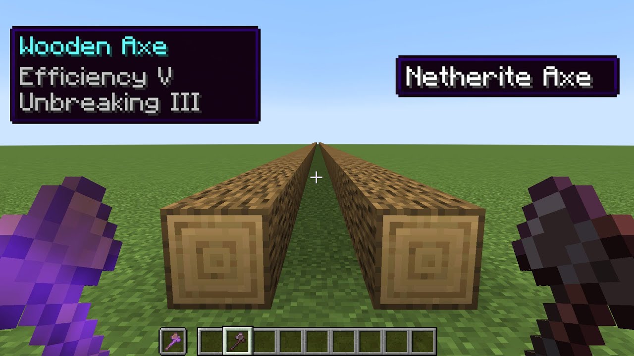 Efficiency V Wooden Axe Vs Netherite Axe Youtube