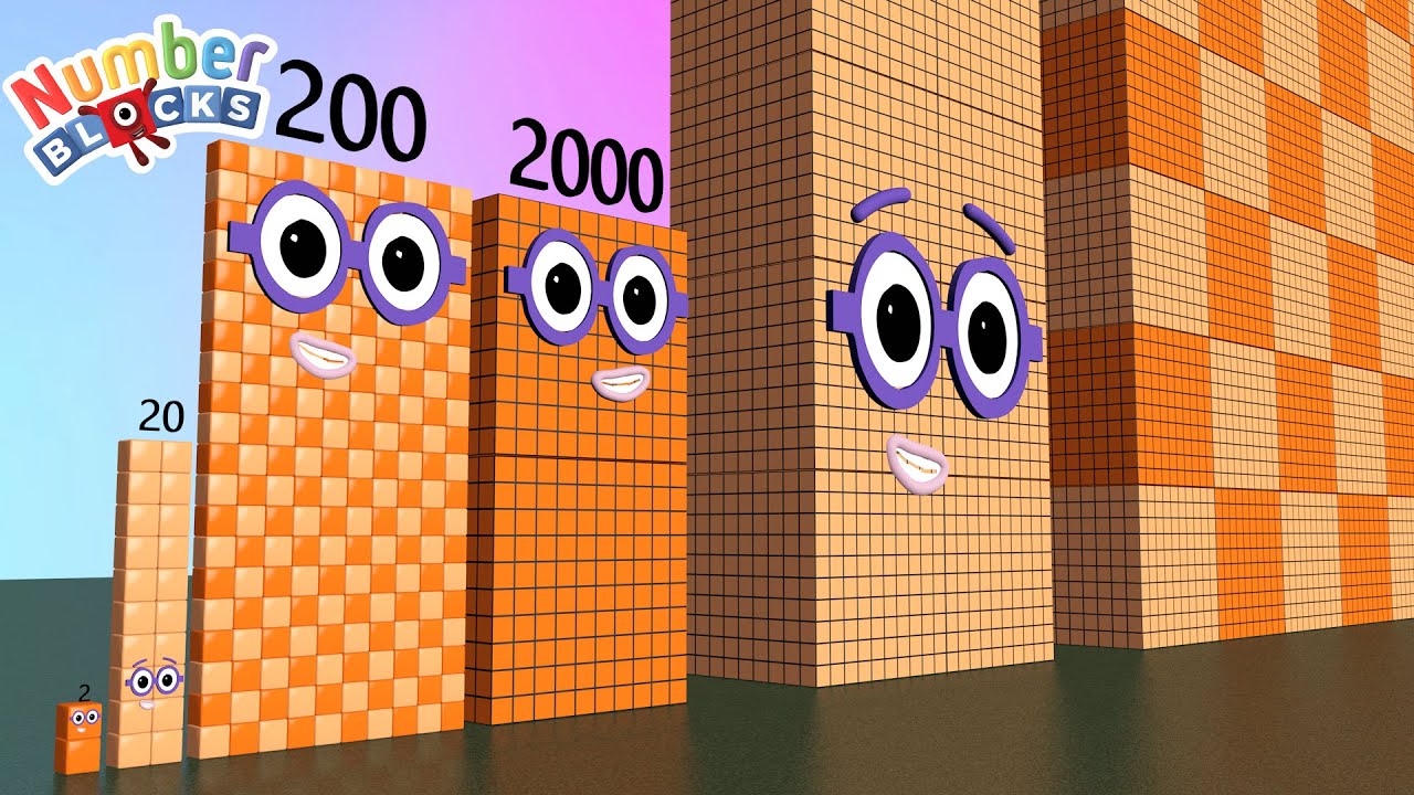 Numberblocks Comparison 2 20 200 2000 20 000 To 2 000 000 Standing Tall