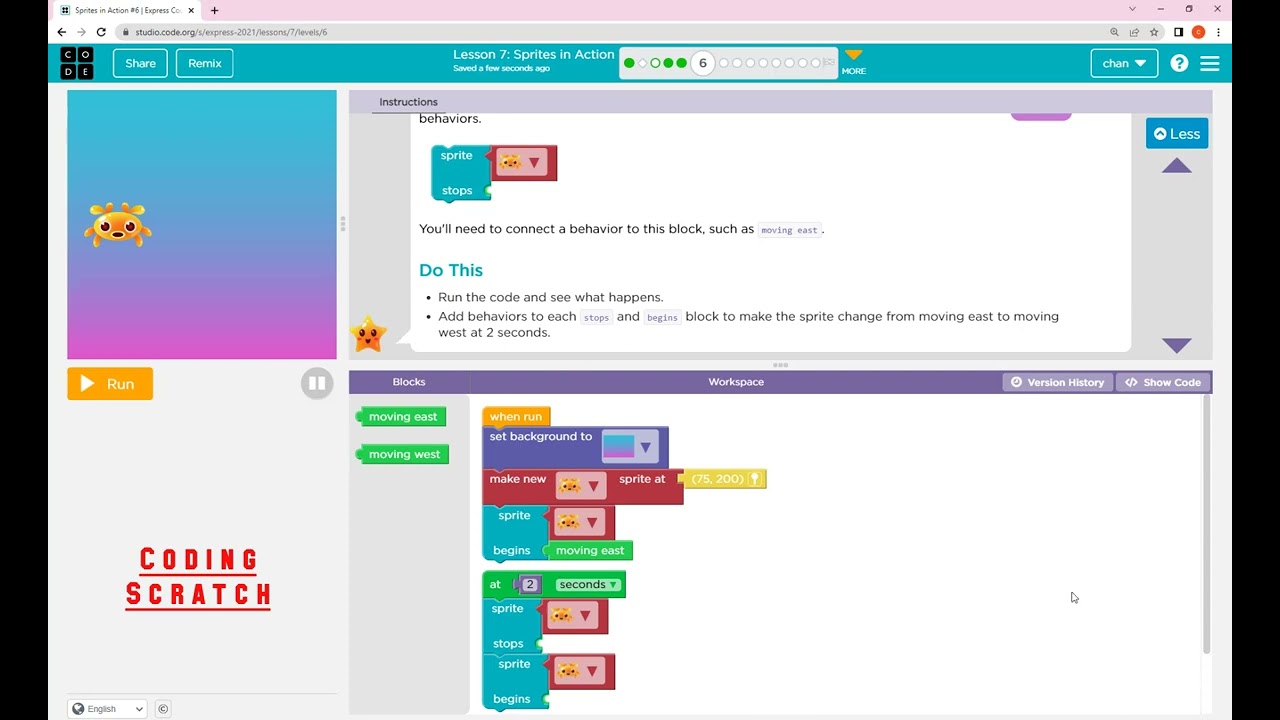 Code Org Lesson 7 Sprites In Action Answers