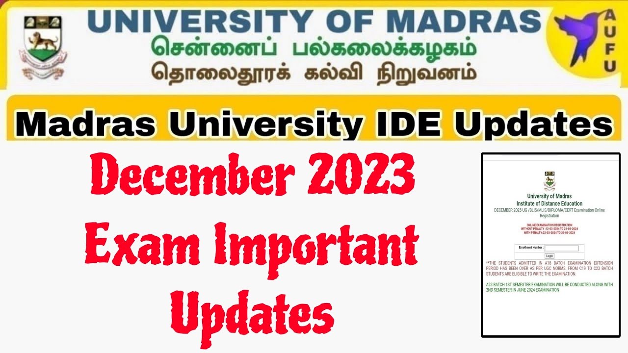 Madras University Ide December 2023 Exam Important Updates рџ ќ Youtube
