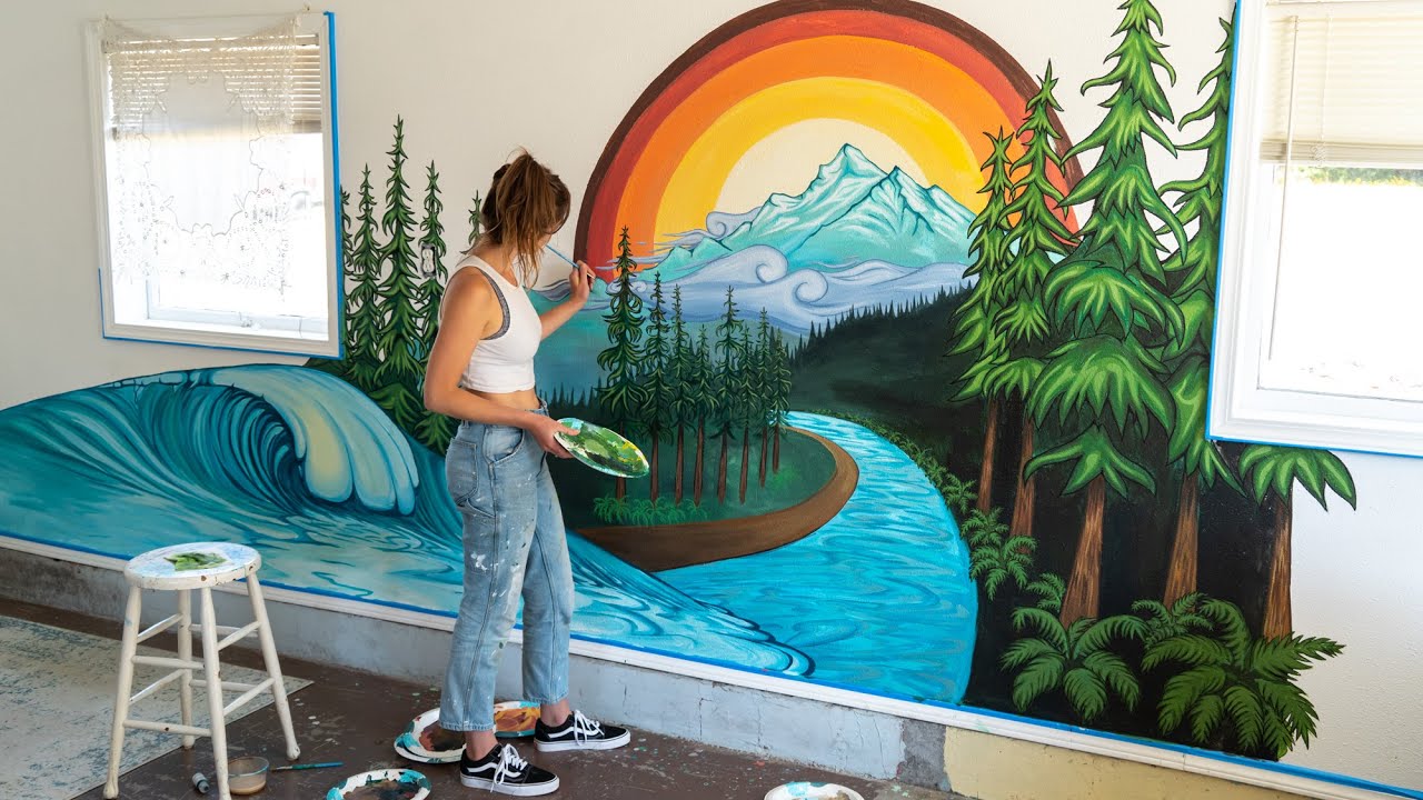 How I Painted A Mural In My Studio Youtube