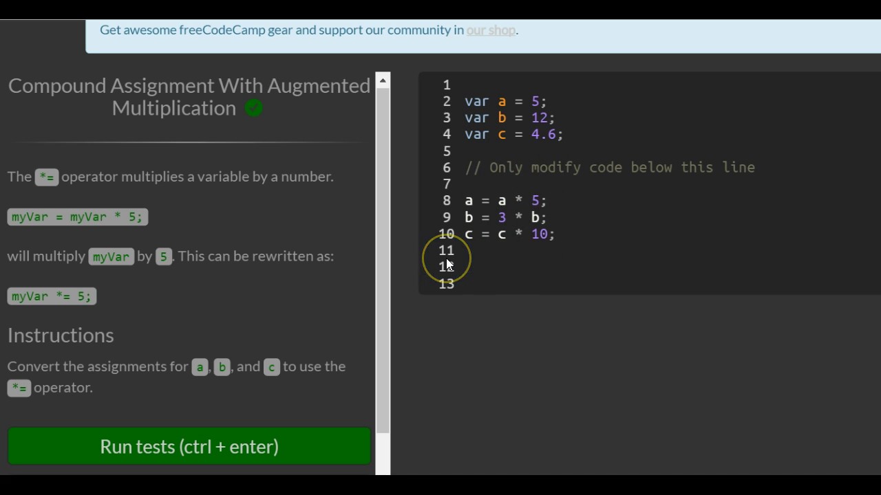 Compound Assignment With Augmented Multiplication Freecodecamp Basic