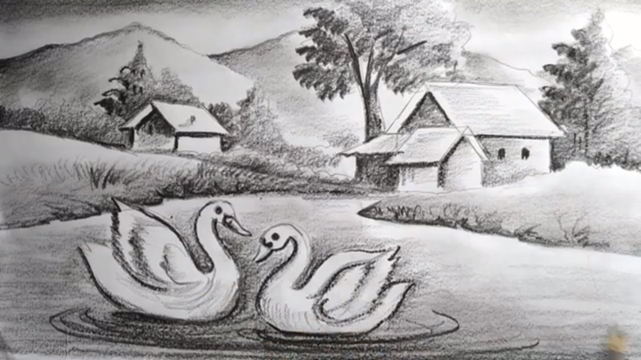 Simple Scenery Drawing Pencil