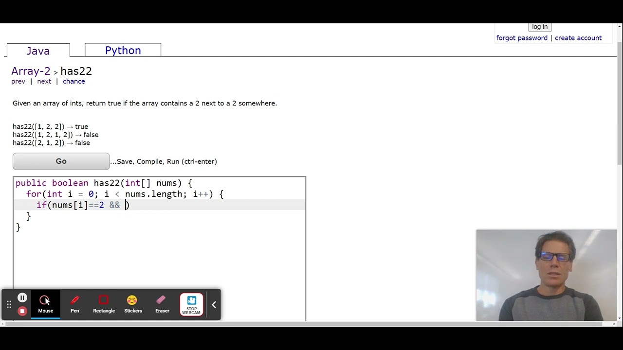 Codingbat Java Array 2 Has22 Youtube