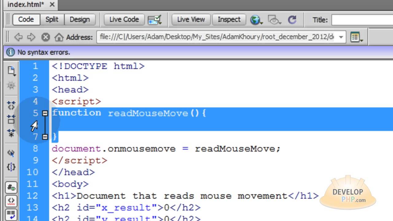 Read Mouse Coordinates Position X And Y Javascript Tutorial Html Css