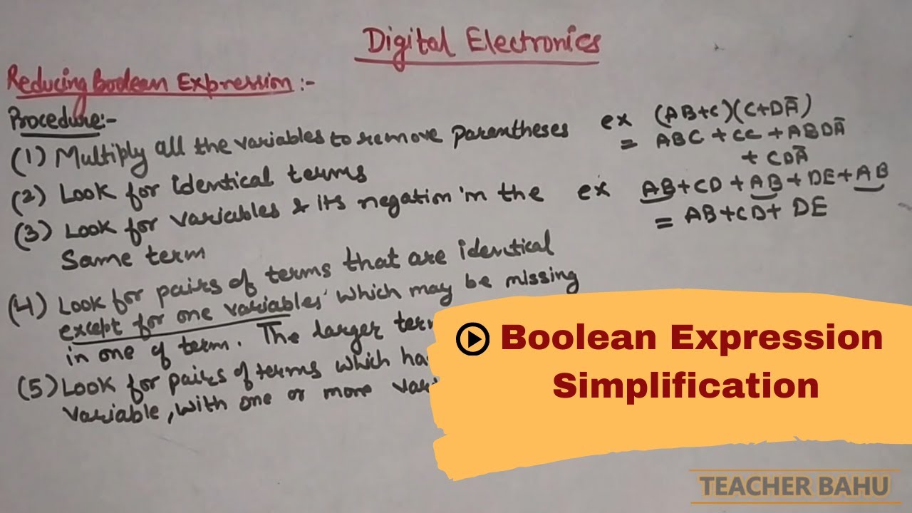 Boolean Expression Simplification Step Involved For Reduction Youtube