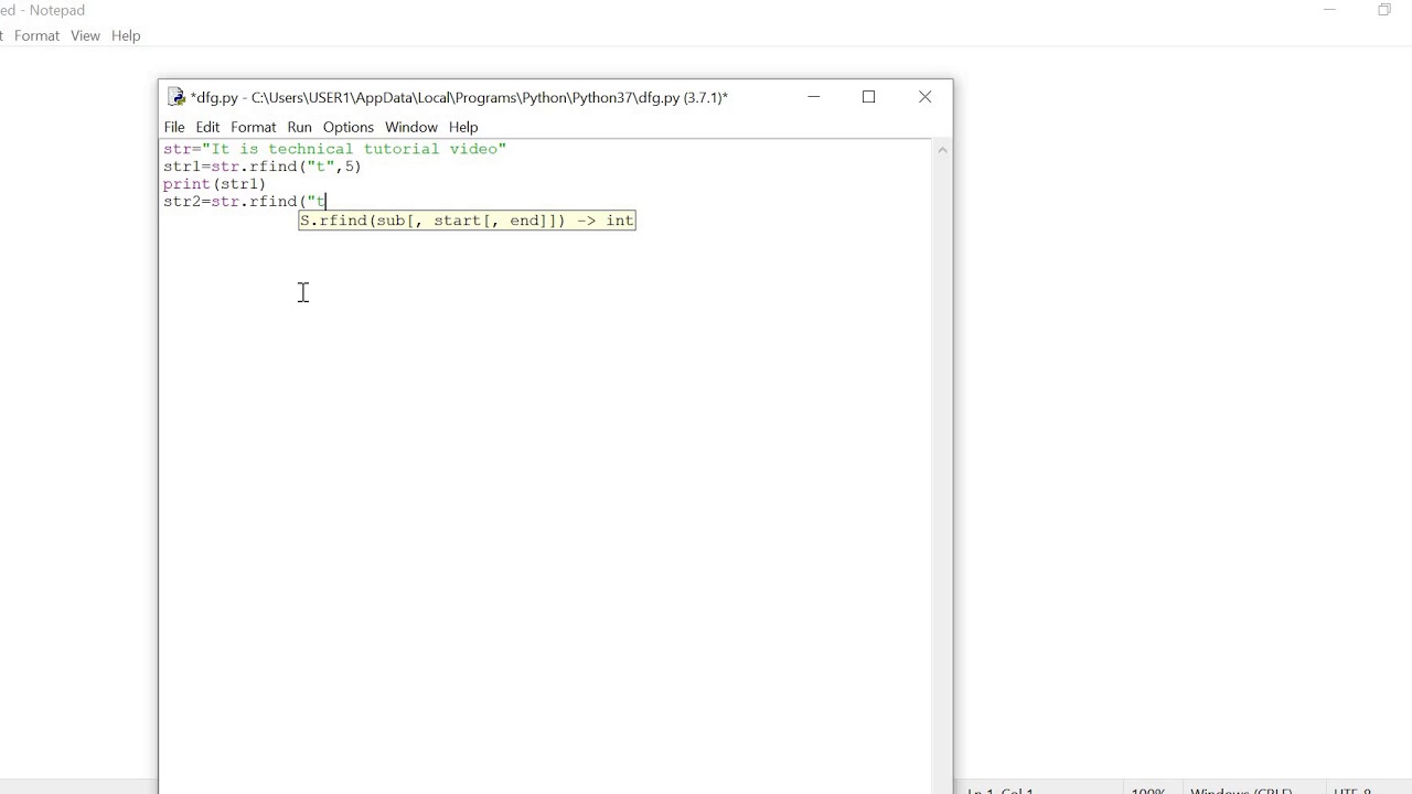 Python String Rfind Method Example Youtube