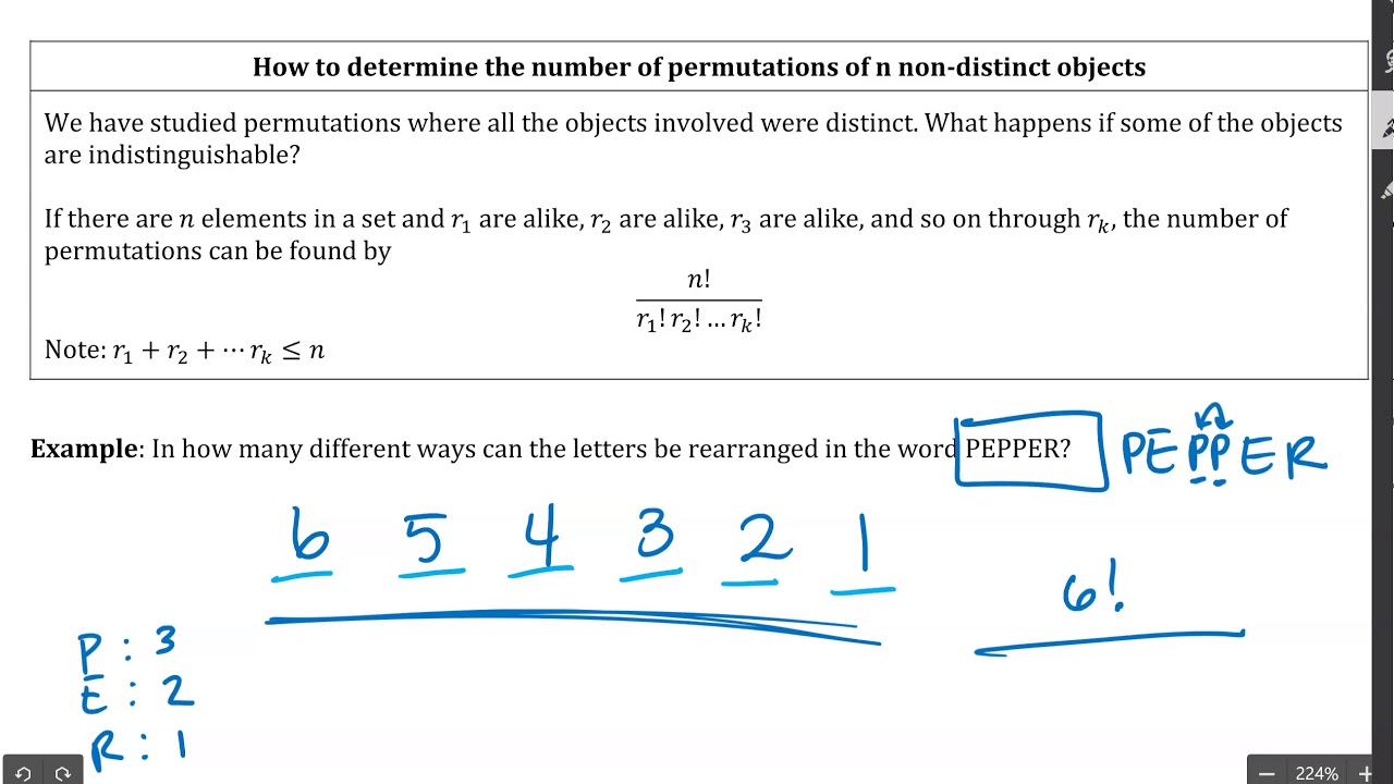 Solving A Permutation With Non Distinct Objects Youtube