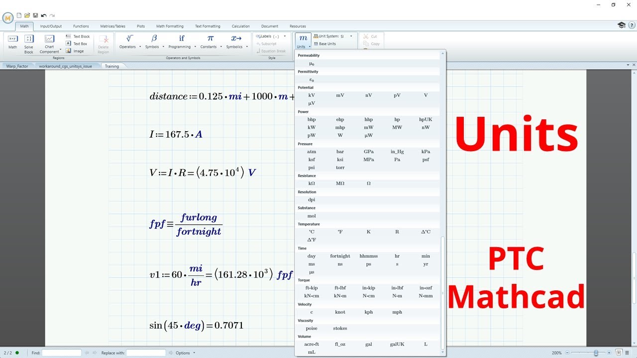 Mathcad Prime How To Use Units In Engineering Calculations Tutorial
