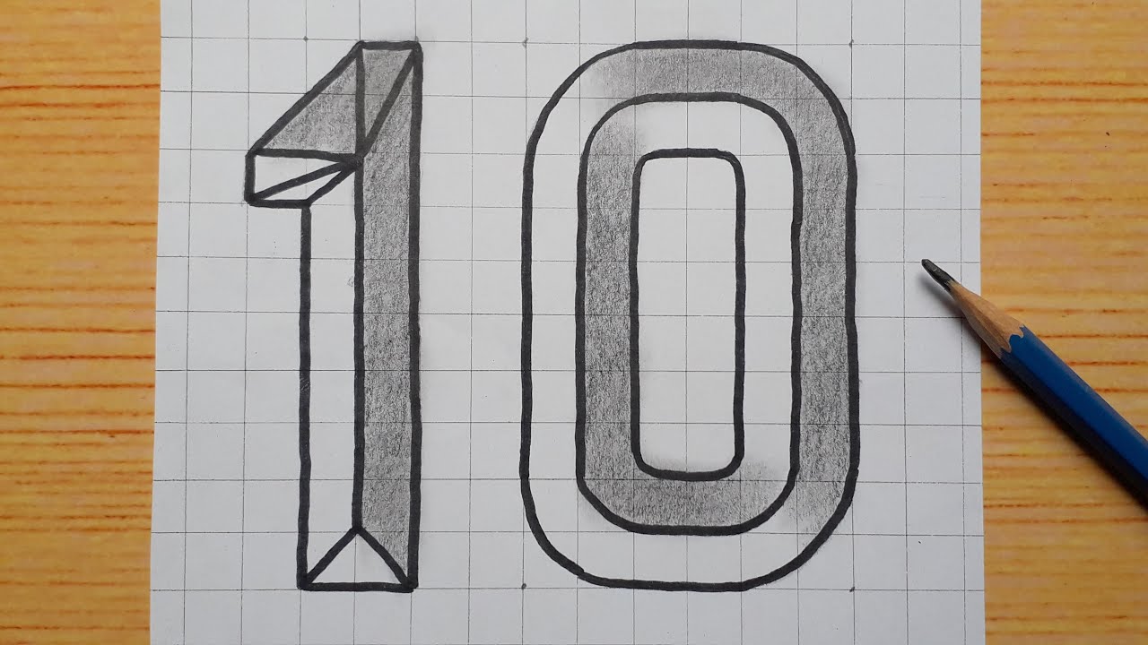 Simple 3d Drawing Number 10 How To Draw Easy For Beginners Shorts