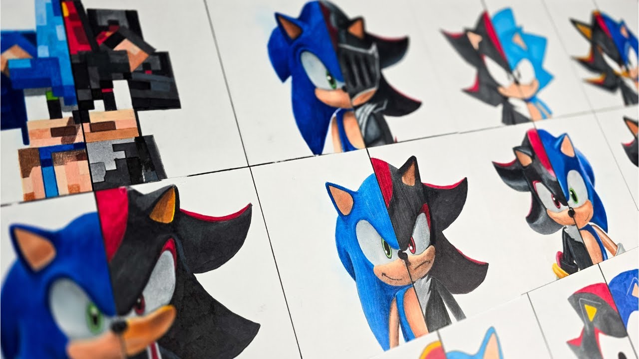 Drawing Sonic Vs Shadow In 12 Different Styles Part 2 Youtube