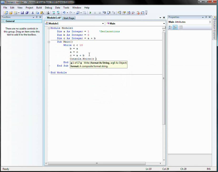 Tutorial 1 Visual Basic 2008 Console Application Fibonacci