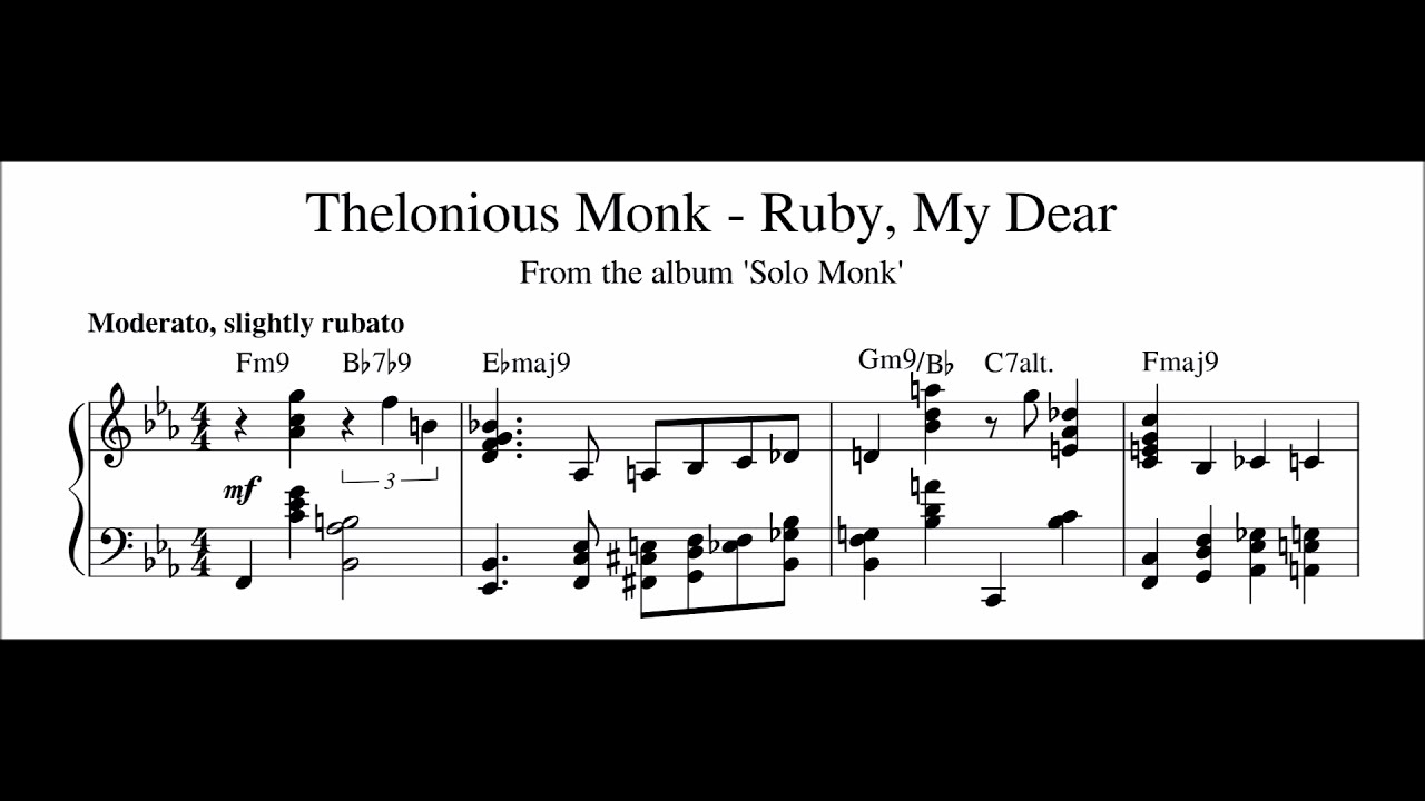 Thelonious Monk Ruby My Dear Piano Transcription Transcripción