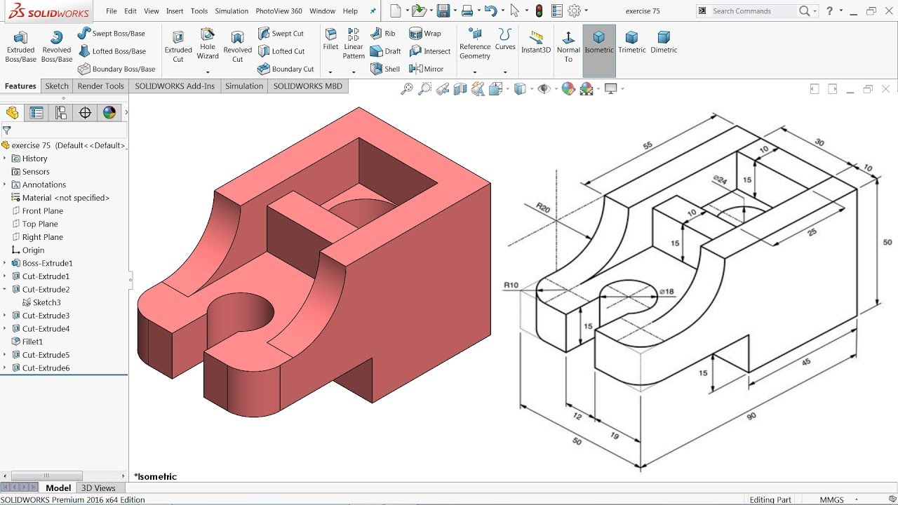 Solidworks Tutorial For Beginners Exercise 75 Youtube