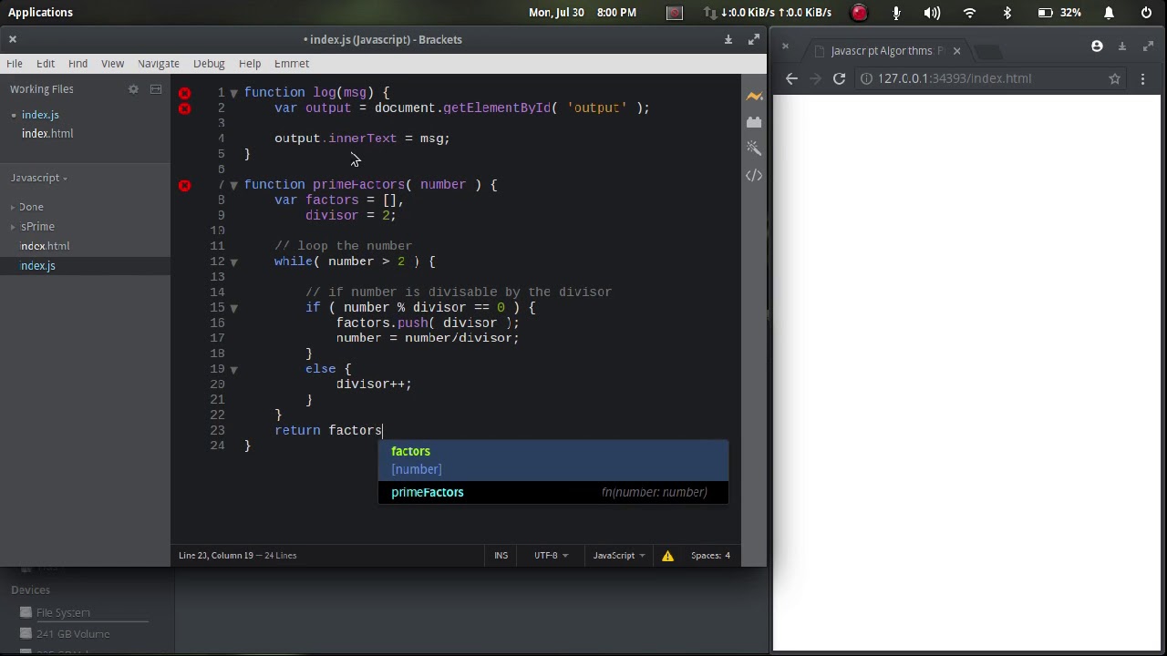 Javascript Algorithm Prime Factors Youtube
