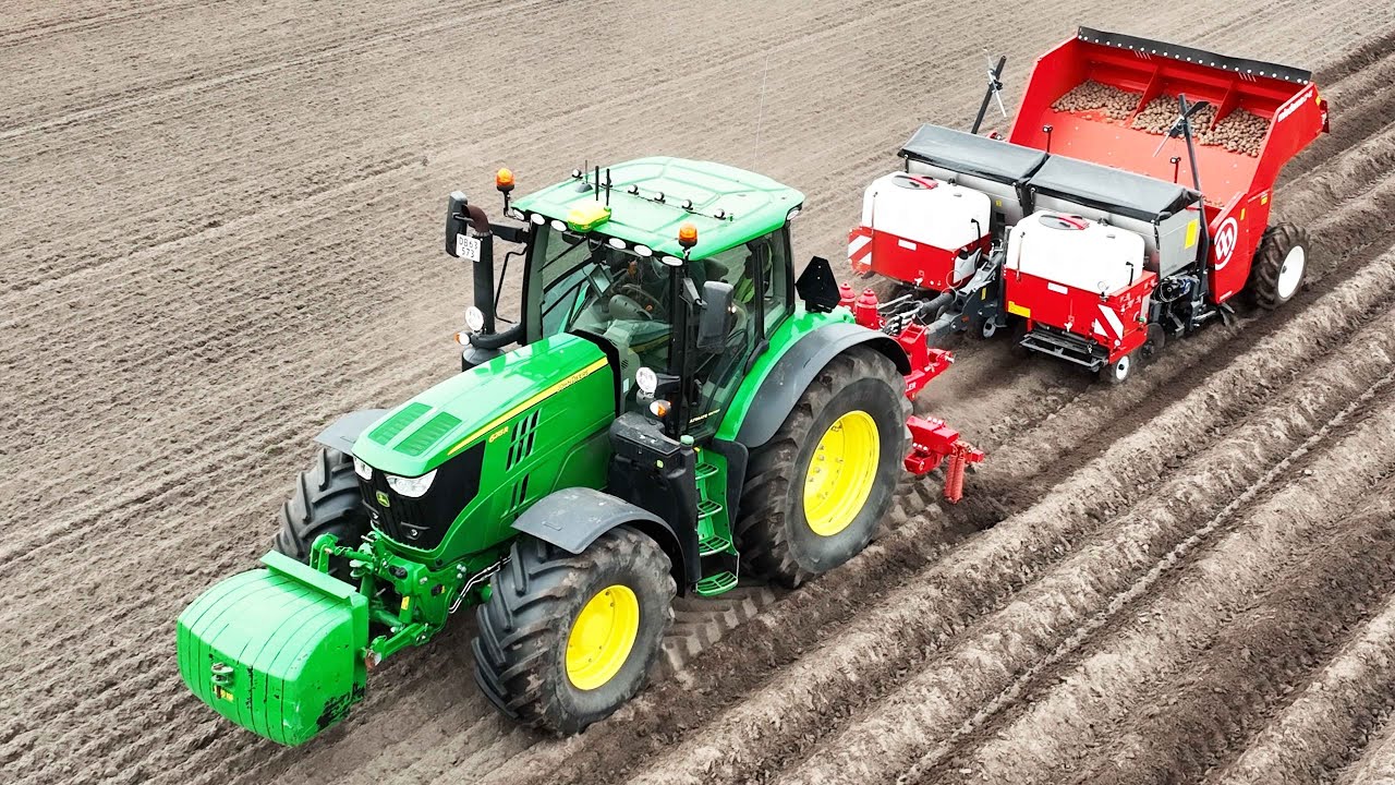 John Deere 6215r Planting Potatoes W Dewulf Miedema Cp42 4 Row Planter