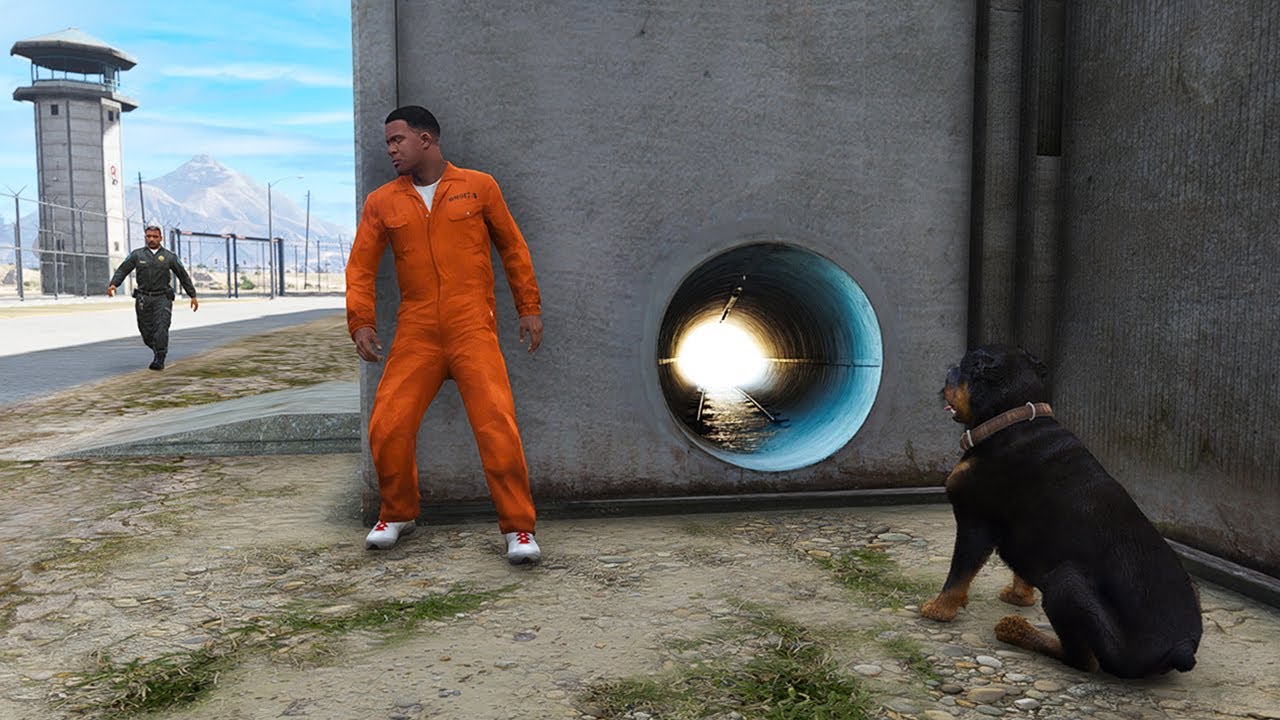Escaping Prison With Franklin Chop In Gta 5 Youtube