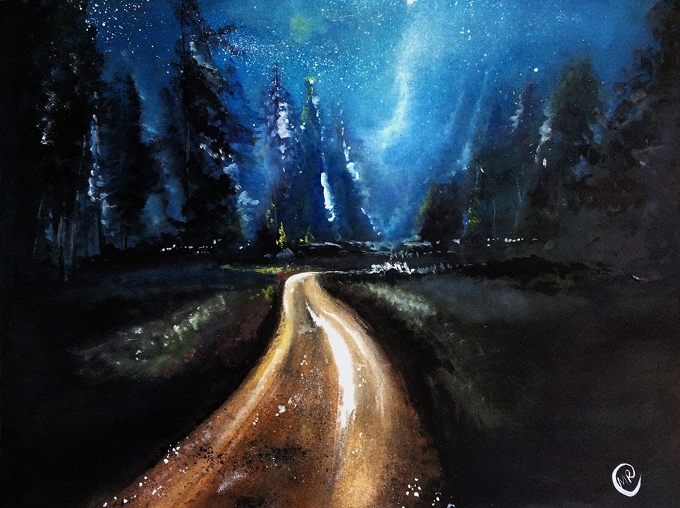 Watercolor Forest Night Sky 2 Painting Full Video Youtube